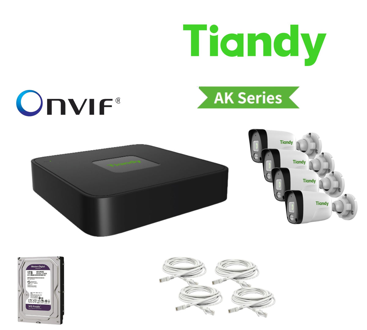 Tiandy 8CH 8POE NVR Kit with 1TB, 4x2MP Bullet, 4xCable Kit – Security ...